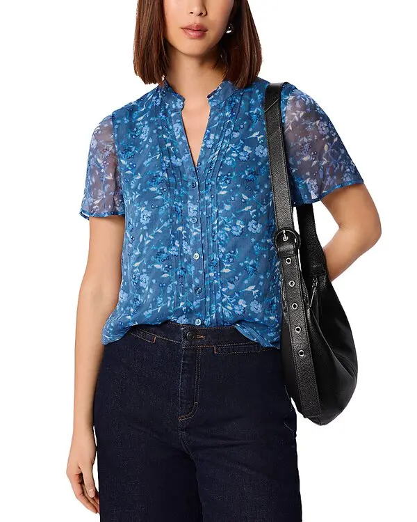Whistles Ditsy Floral V-neck Blouse - Teal/multi