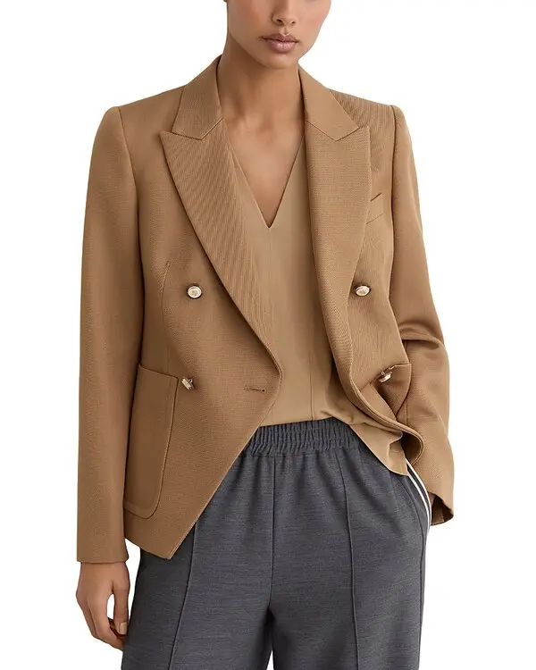 REISS Gigi Double Breasted Blazer - Camel