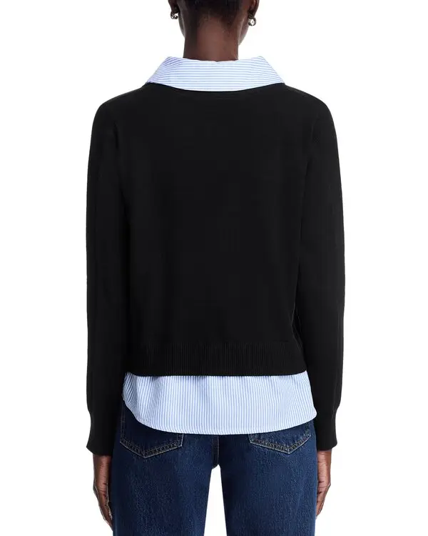 SIONI Collared Layered Cardigan - Black/ Stripe