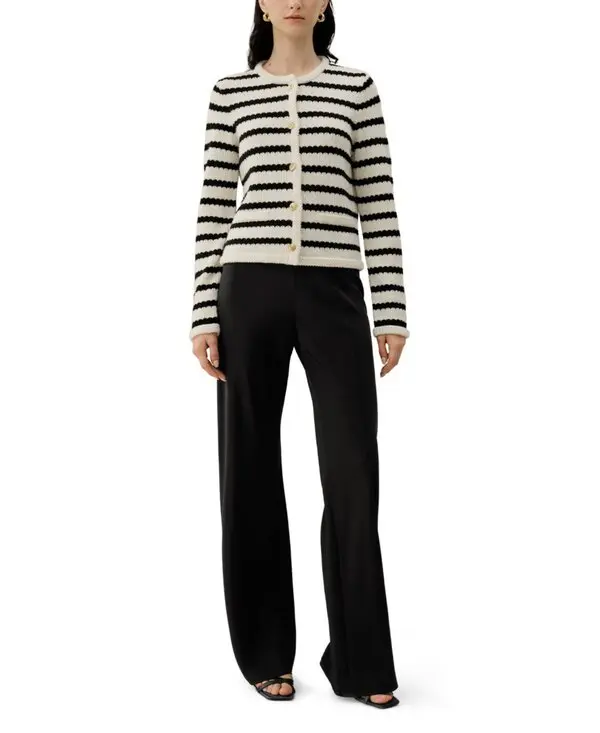 Lilysilk Striped Crochet Washable-wool Cardigan - Blackwhite Stripes