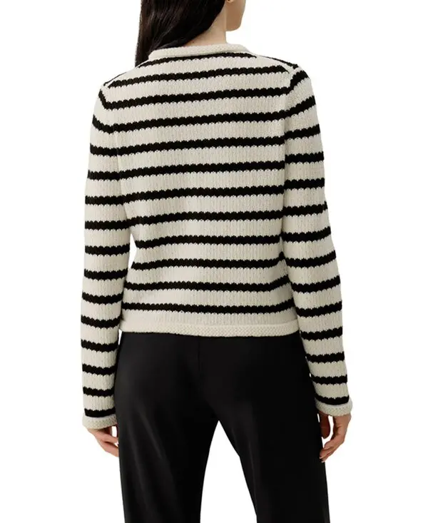 Lilysilk Striped Crochet Washable-wool Cardigan - Blackwhite Stripes