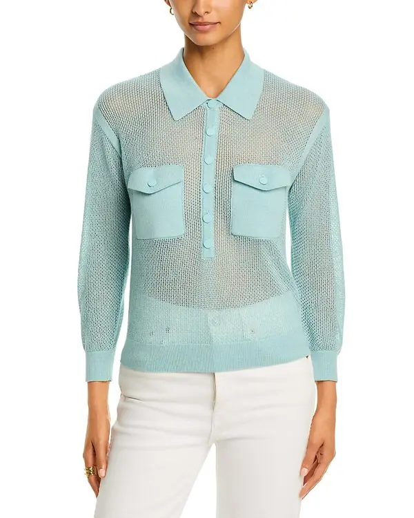 L'AGENCE Carine Pointelle Collared Sweater - Light Blue