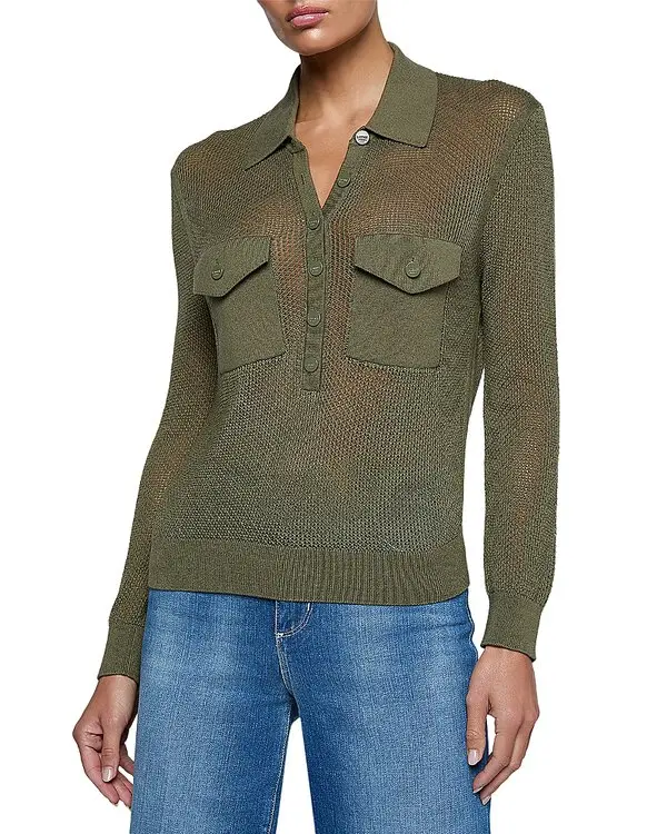 L'Agence Carine Pointelle Collared Sweater - Smokey Olive