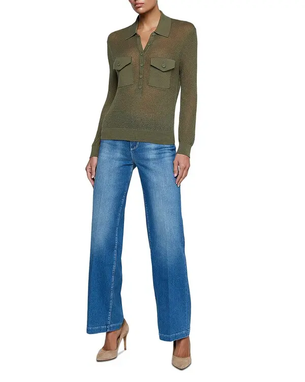 L'Agence Carine Pointelle Collared Sweater - Smokey Olive