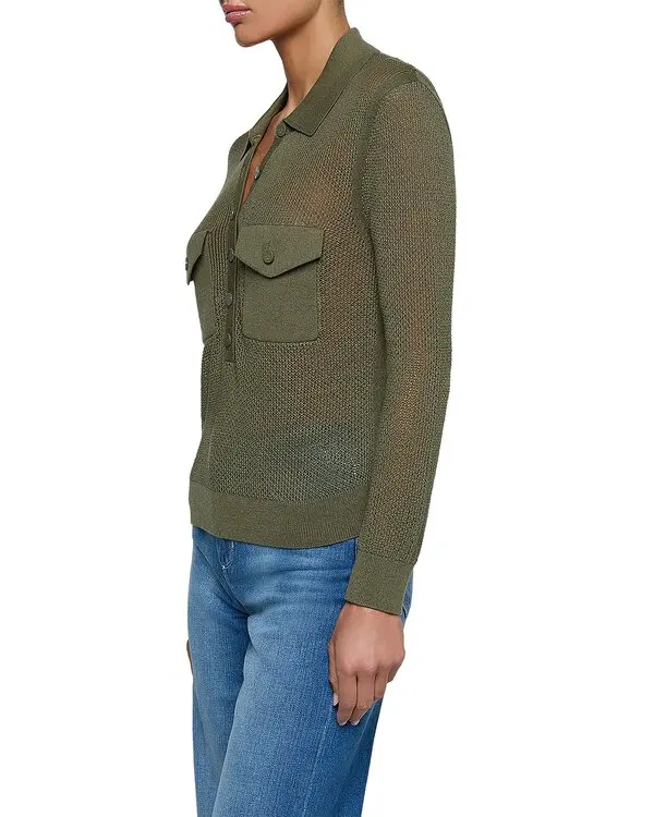 L'Agence Carine Pointelle Collared Sweater - Smokey Olive