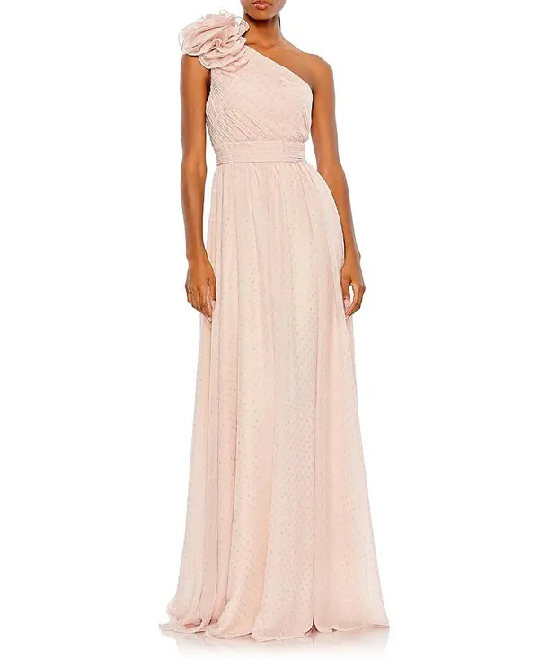 Mac Duggal Polka Dot One Shoulder Gown - Porcelain