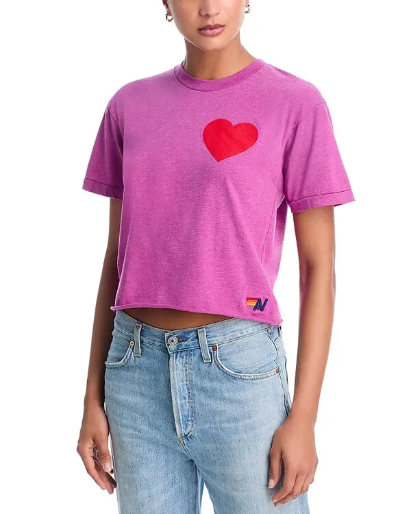 Aviator Nation Heart Graphic Boyfriend Tee - Magenta
