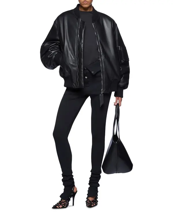 Attico Leather Bomber Jacket - Black