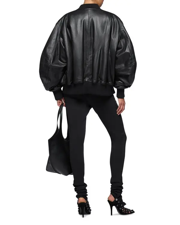 Attico Leather Bomber Jacket - Black