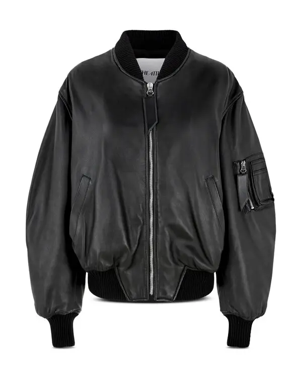 Attico Leather Bomber Jacket - Black