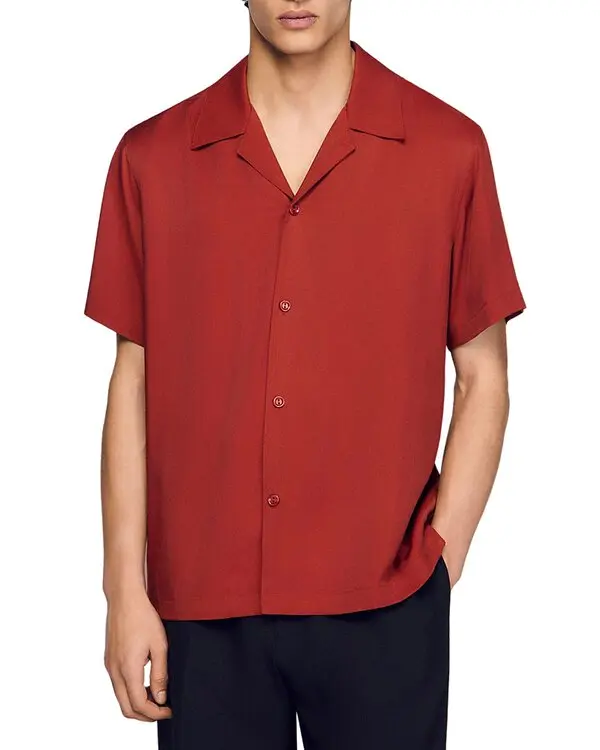Sandro Loose Fit Shark Collar Shirt - Terracotta
