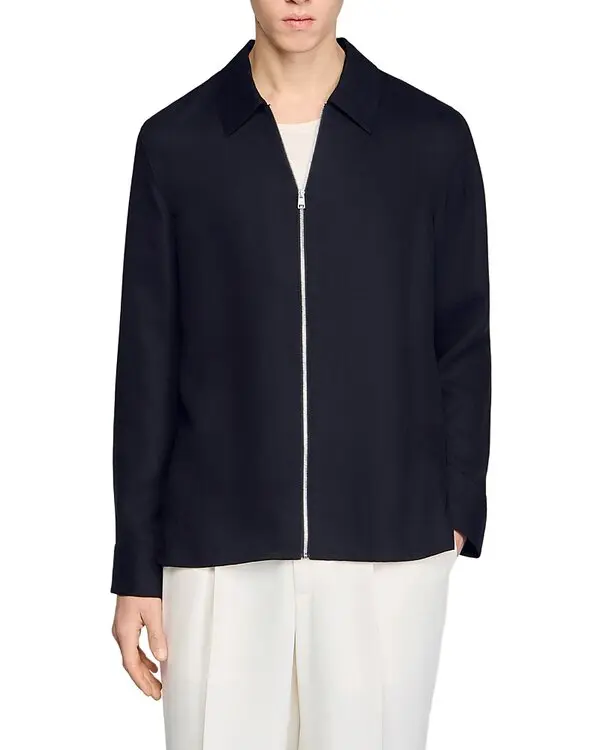 Sandro Wing Collar Zip Shirt - Black