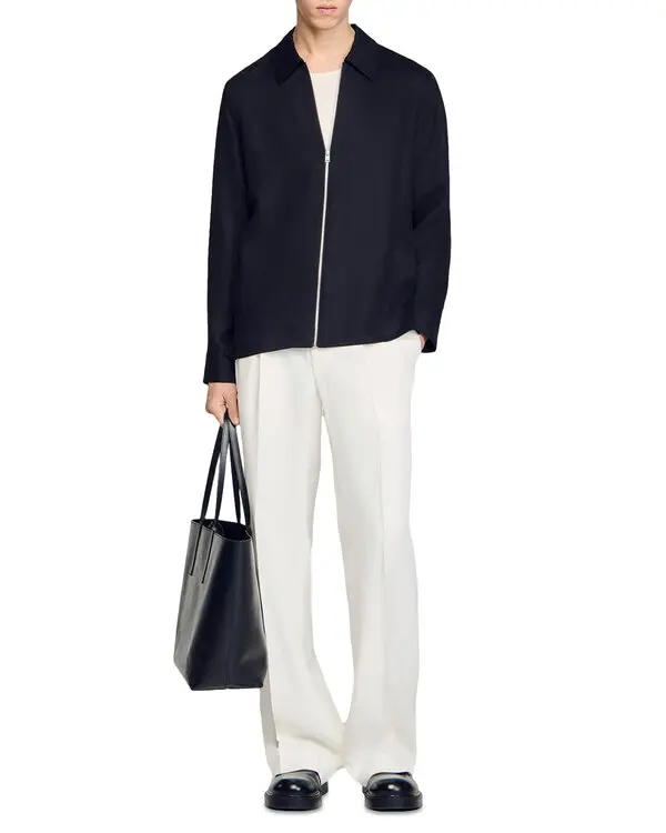 Sandro Wing Collar Zip Shirt - Black