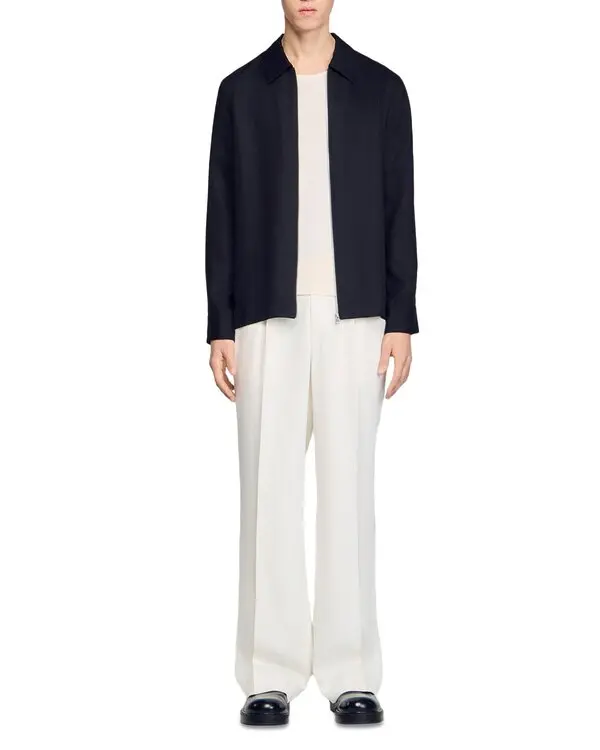 Sandro Wing Collar Zip Shirt - Black