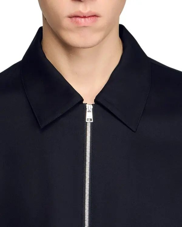 Sandro Wing Collar Zip Shirt - Black