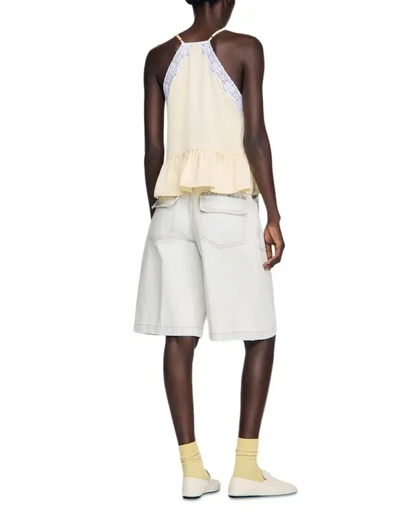 Sandro Lace Trimmed Ruffled Top - Light Yellow