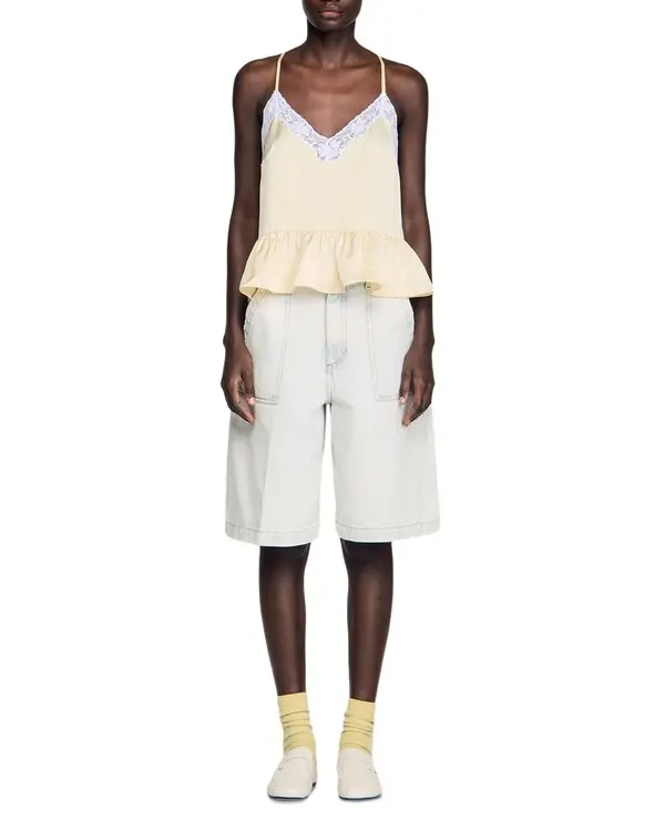 Sandro Lace Trimmed Ruffled Top - Light Yellow