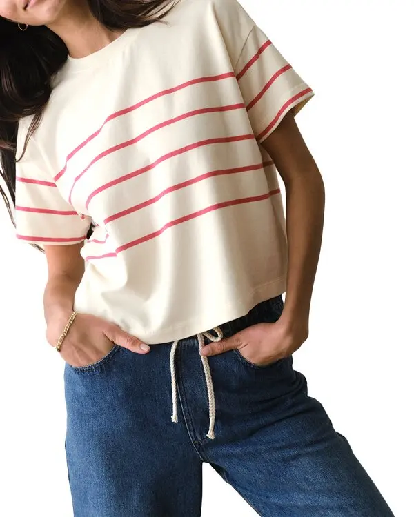 Marine Layer Cloud 9 Jersey Crewneck Tee - Red/white