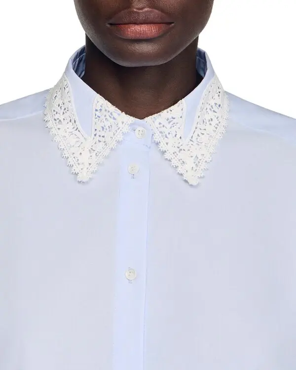 Sandro Gaia Lace Trim Shirt - Sky Blue