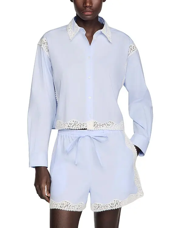 Sandro Gaia Lace Trim Shirt - Sky Blue