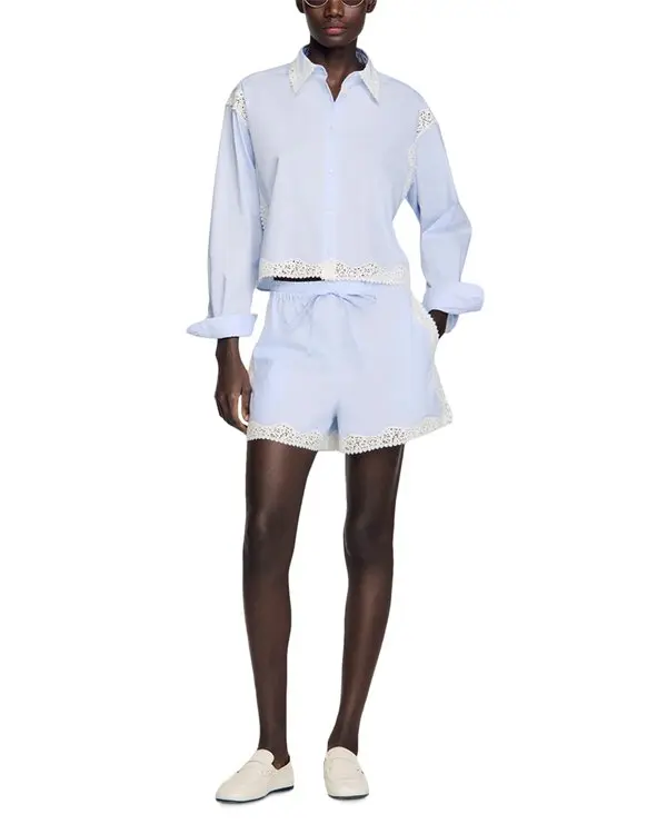 Sandro Gaia Lace Trim Shirt - Sky Blue