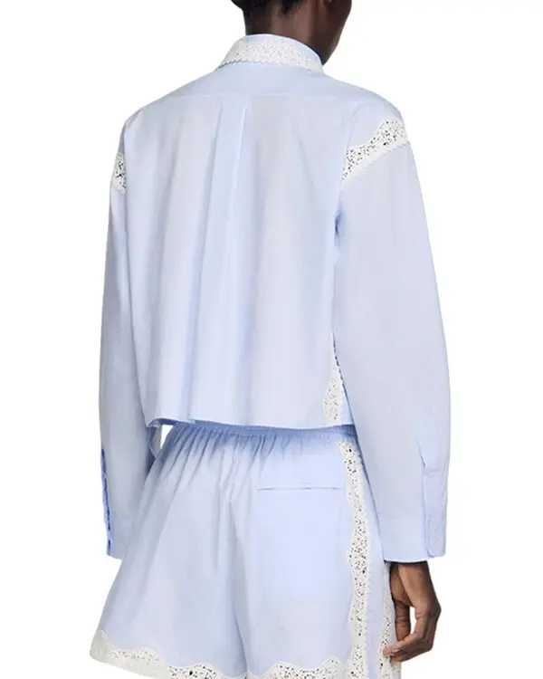 Sandro Gaia Lace Trim Shirt - Sky Blue