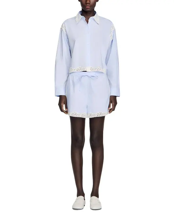 Sandro Gaia Lace Trim Shirt - Sky Blue