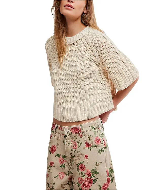 Free People Amy Sweater Tee Knit Top - Ivory