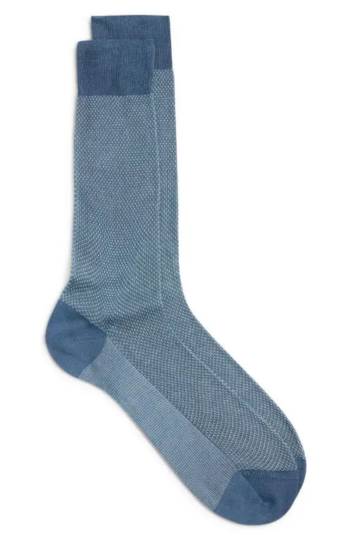 Canali Bird's Eye Jacquard Cotton Dress Socks - Blue
