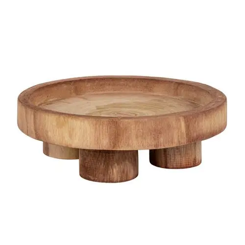 STORIED HOME Paulownia Wood Pedestal Tray - Natural