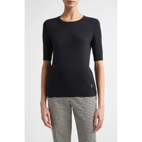 St. John Marlie Short Sleeve Silk & Cotton Sweater