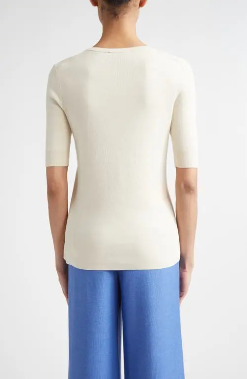 St. John Marlie Short Sleeve Silk & Cotton Sweater - Ecru