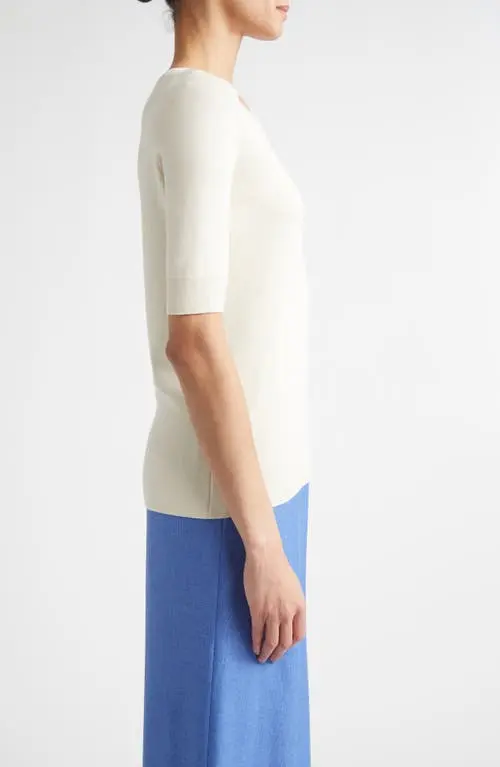 St. John Marlie Short Sleeve Silk & Cotton Sweater - Ecru