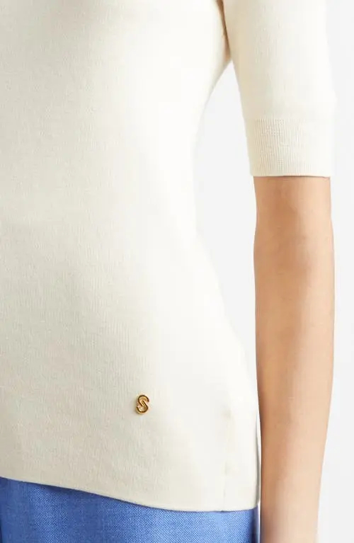St. John Marlie Short Sleeve Silk & Cotton Sweater - Ecru