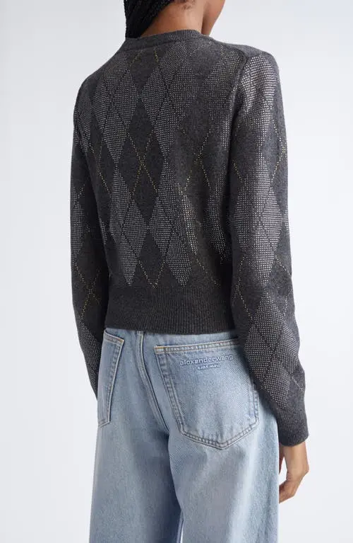 Alexander Wang Argyle Crop Wool Blend Cardigan