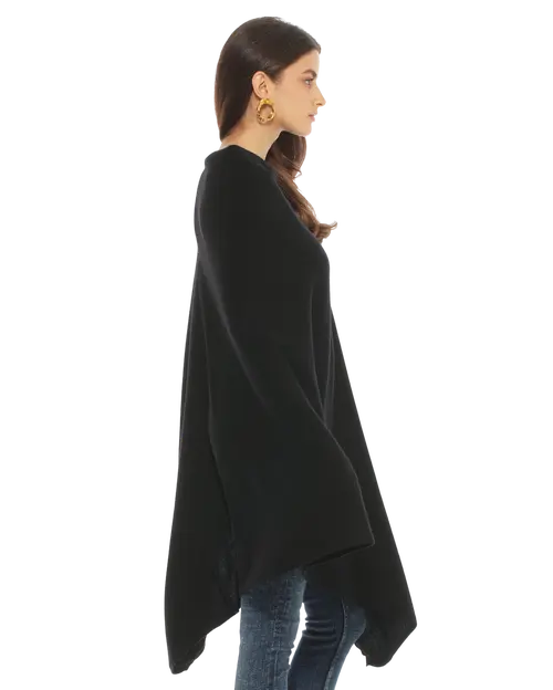 MONTICELLI CASHMERE Cashmere Long Poncho - Black