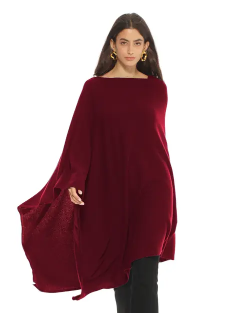 MONTICELLI CASHMERE Cashmere Long Poncho - Bordeaux