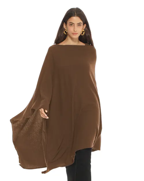 MONTICELLI CASHMERE Cashmere Long Poncho - Brown