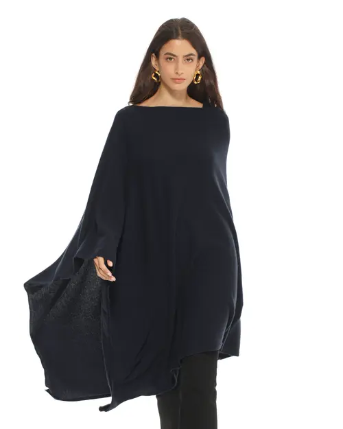 MONTICELLI CASHMERE Cashmere Long Poncho - Charcoal