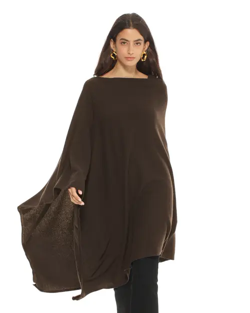 MONTICELLI CASHMERE Cashmere Long Poncho - Coffee