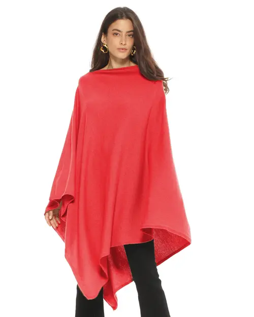 MONTICELLI CASHMERE Cashmere Long Poncho - Coral Red