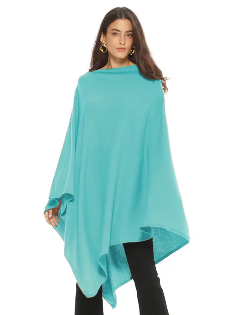 MONTICELLI CASHMERE Cashmere Long Poncho - Cyan