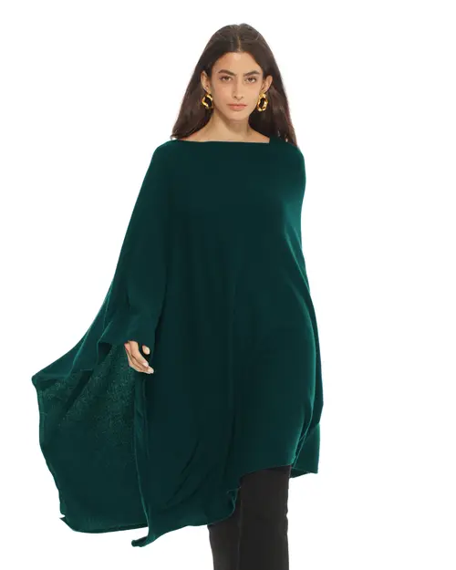 MONTICELLI CASHMERE Cashmere Long Poncho - Forest Green