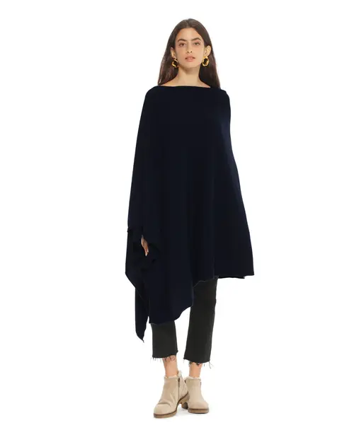 MONTICELLI CASHMERE Cashmere Long Poncho - Night Blue