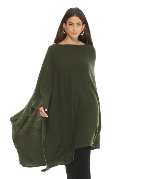 MONTICELLI CASHMERE Cashmere Long Poncho - Olive Green