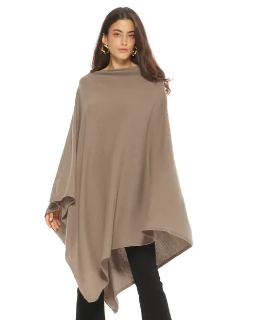 MONTICELLI CASHMERE Cashmere Long Poncho - Taupe