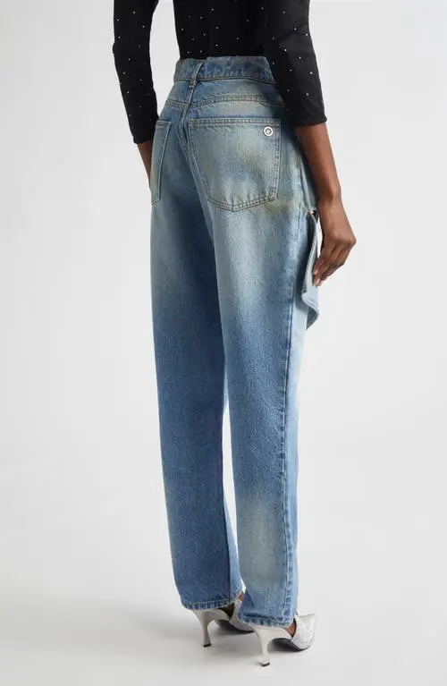 AREA Thigh Slash Straight Leg Jeans - Medium Blue
