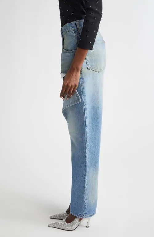 AREA Thigh Slash Straight Leg Jeans - Medium Blue
