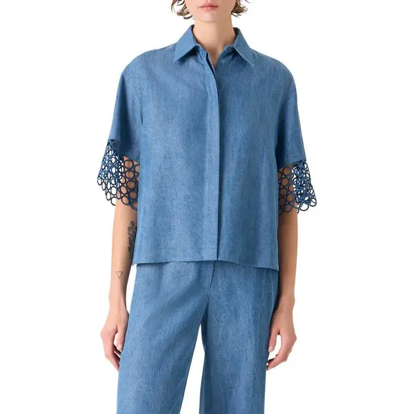 Akris Circle Lace & Denim Shirt