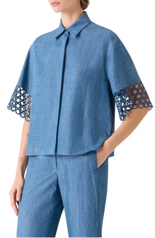 Akris Circle Lace & Denim Shirt